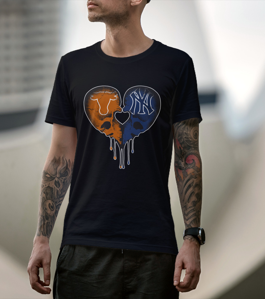 Longhorn Yankees Skull Heart Love T-Shirt