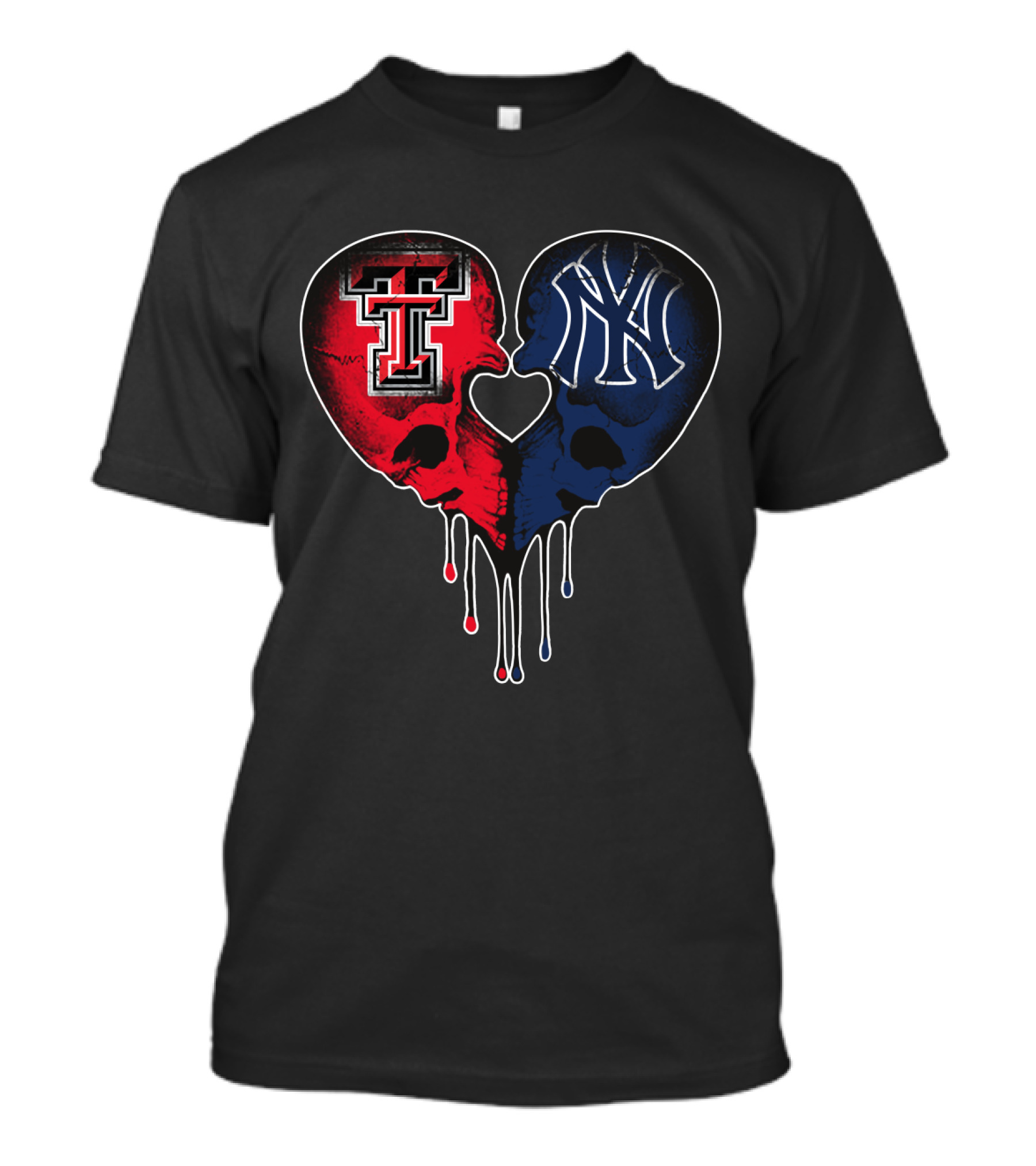 Texas Tech And Yankees Dripping Skull Heart Love T-Shirt