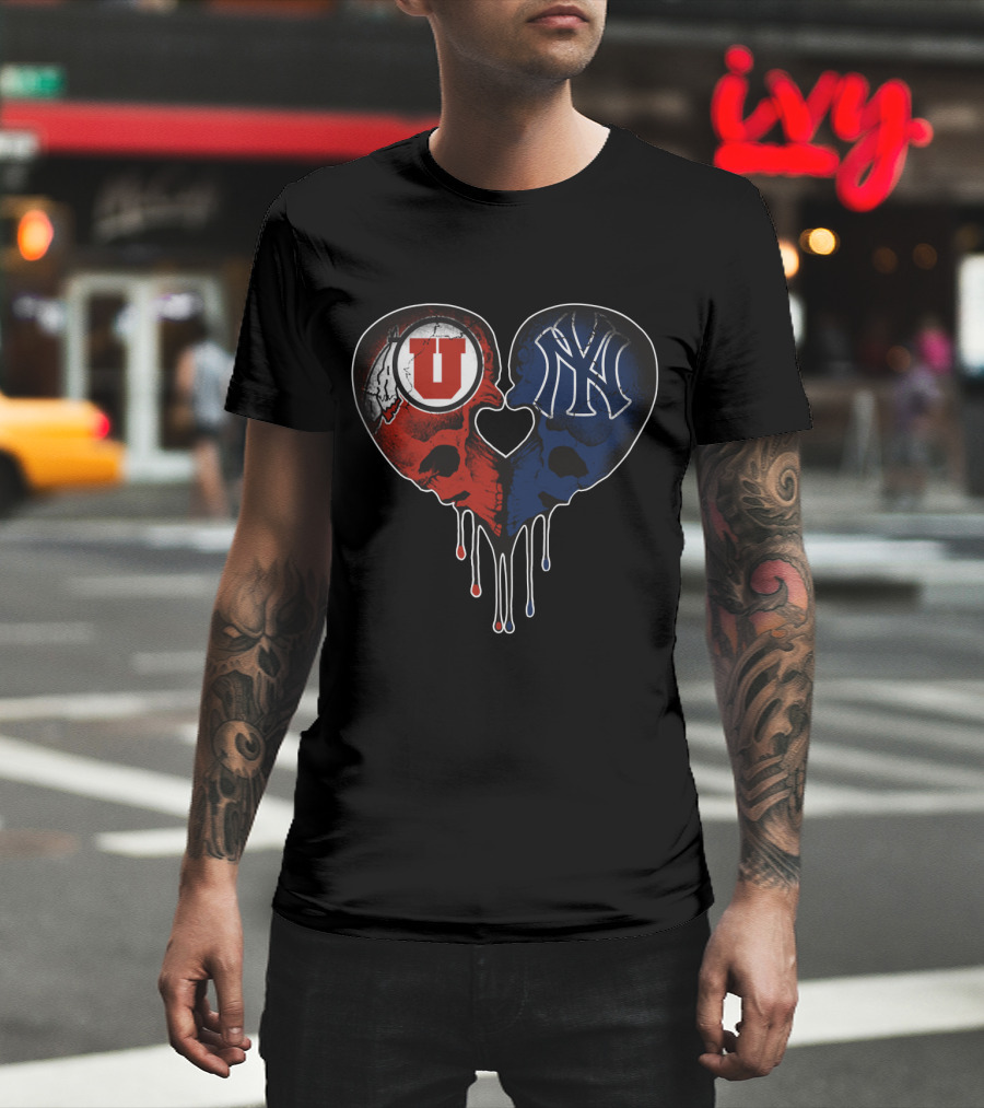 Utah Utes New York Yankees Skull Heart Love T-Shirt