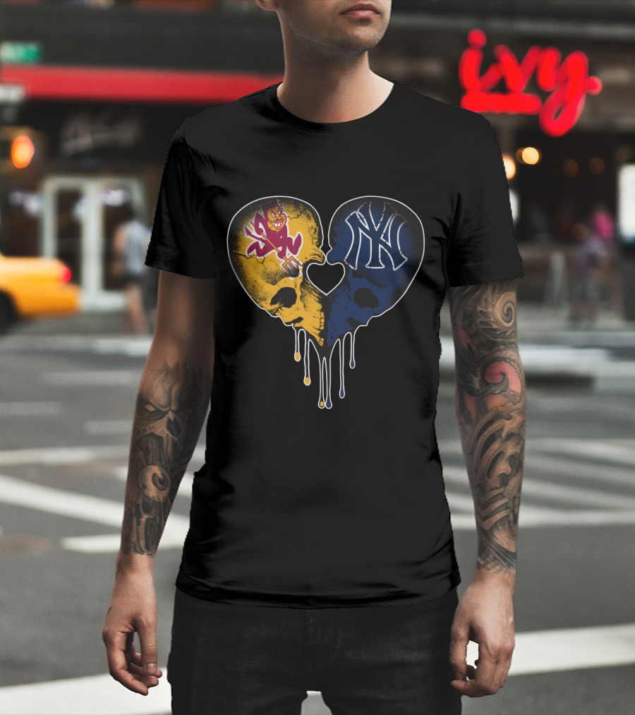 ASU Sun Devils Yankees Dripping Skull Heart T-Shirt