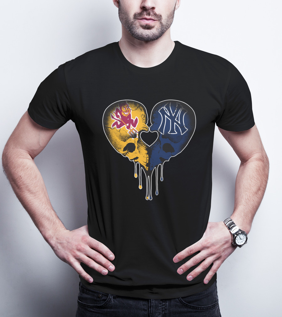 ASU Sun Devils Yankees Dripping Skull Heart T-Shirt