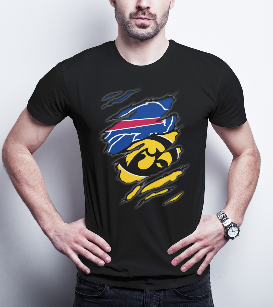 Buffalo Bills And Iowa Hawkeyes Ripped T-Shirt