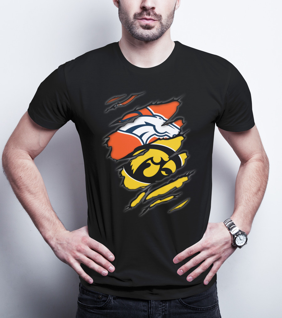 Denver Broncos Iowa Hawkeyes Sports Fan Dual Team T-Shirt