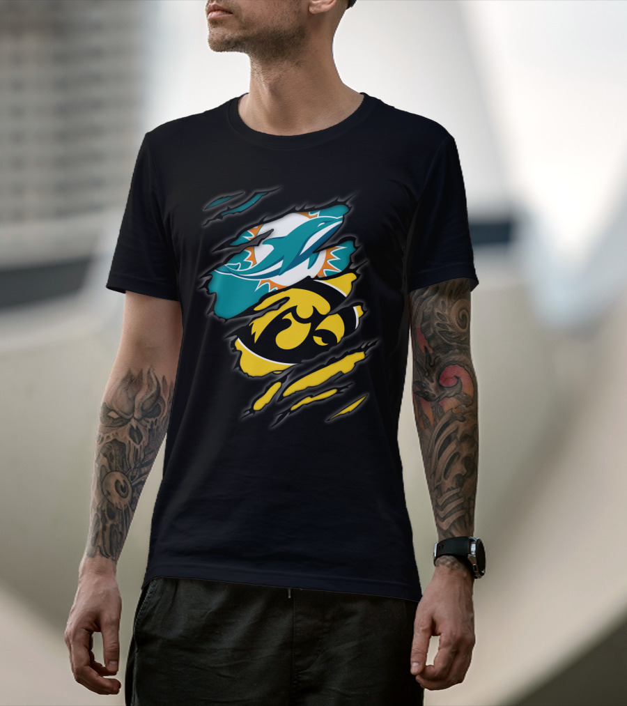 Miami Dolphins Iowa Hawkeyes Torn Claw T-Shirt