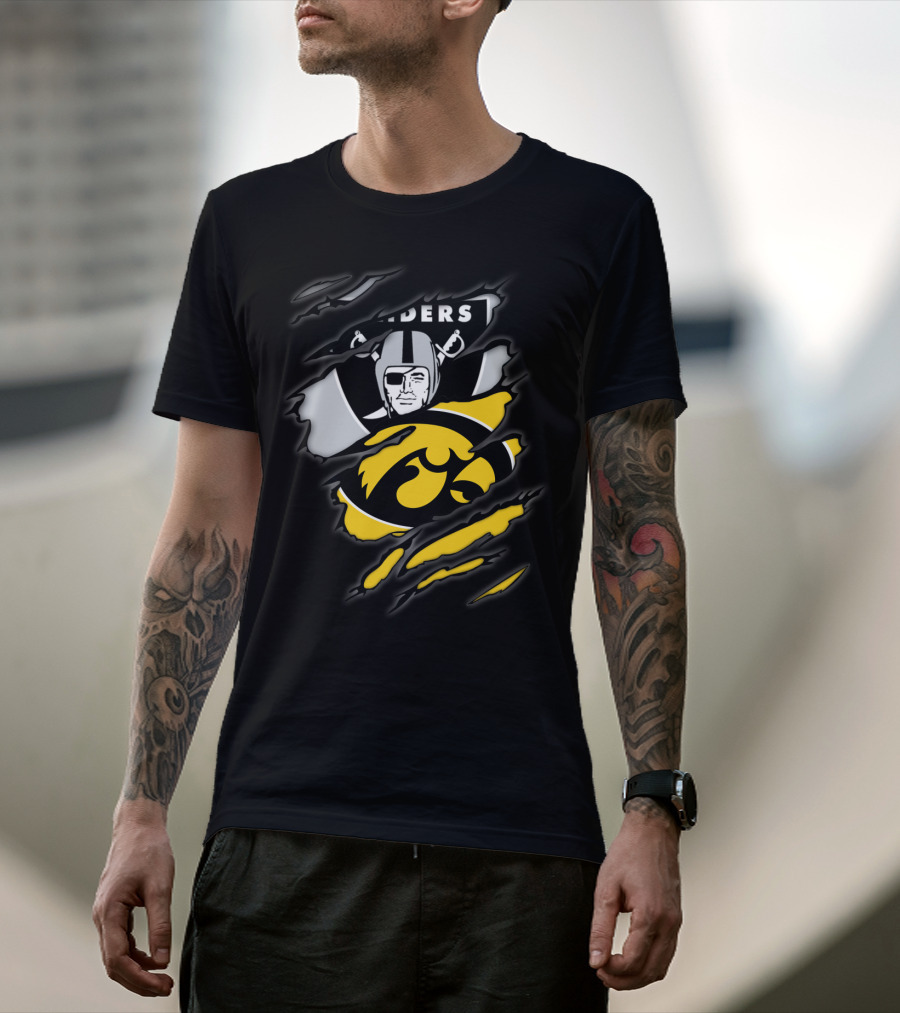 Raiders Iowa Hawkeyes Torn Claw Football Crossover T-Shirt