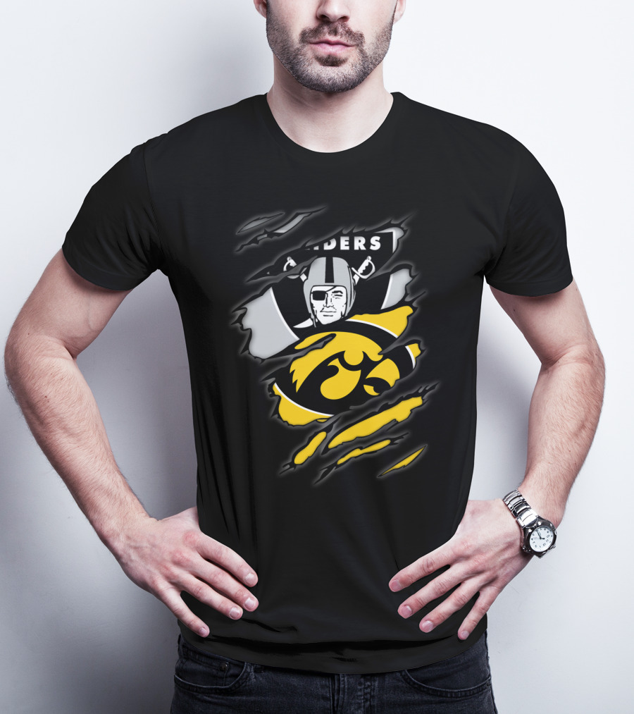Raiders Iowa Hawkeyes Torn Claw Football Crossover T-Shirt