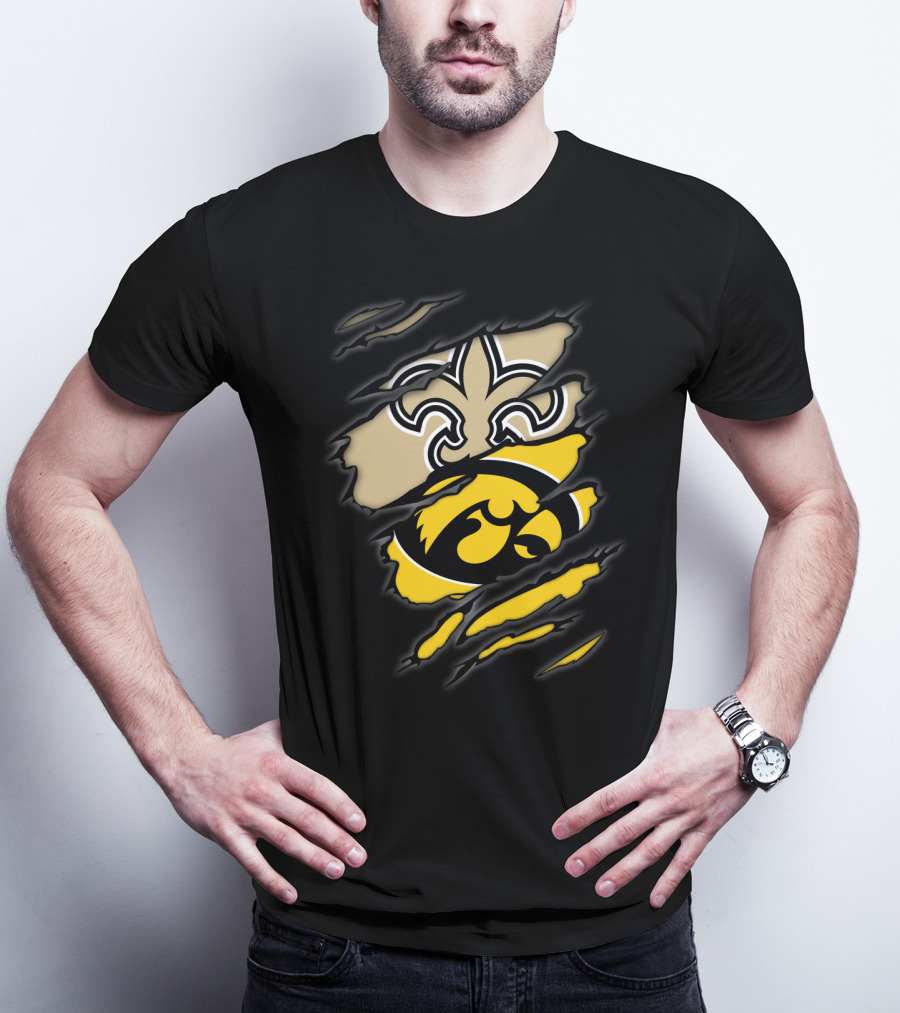 New Orleans Saints Iowa Hawkeyes Logo Mashup T-Shirt
