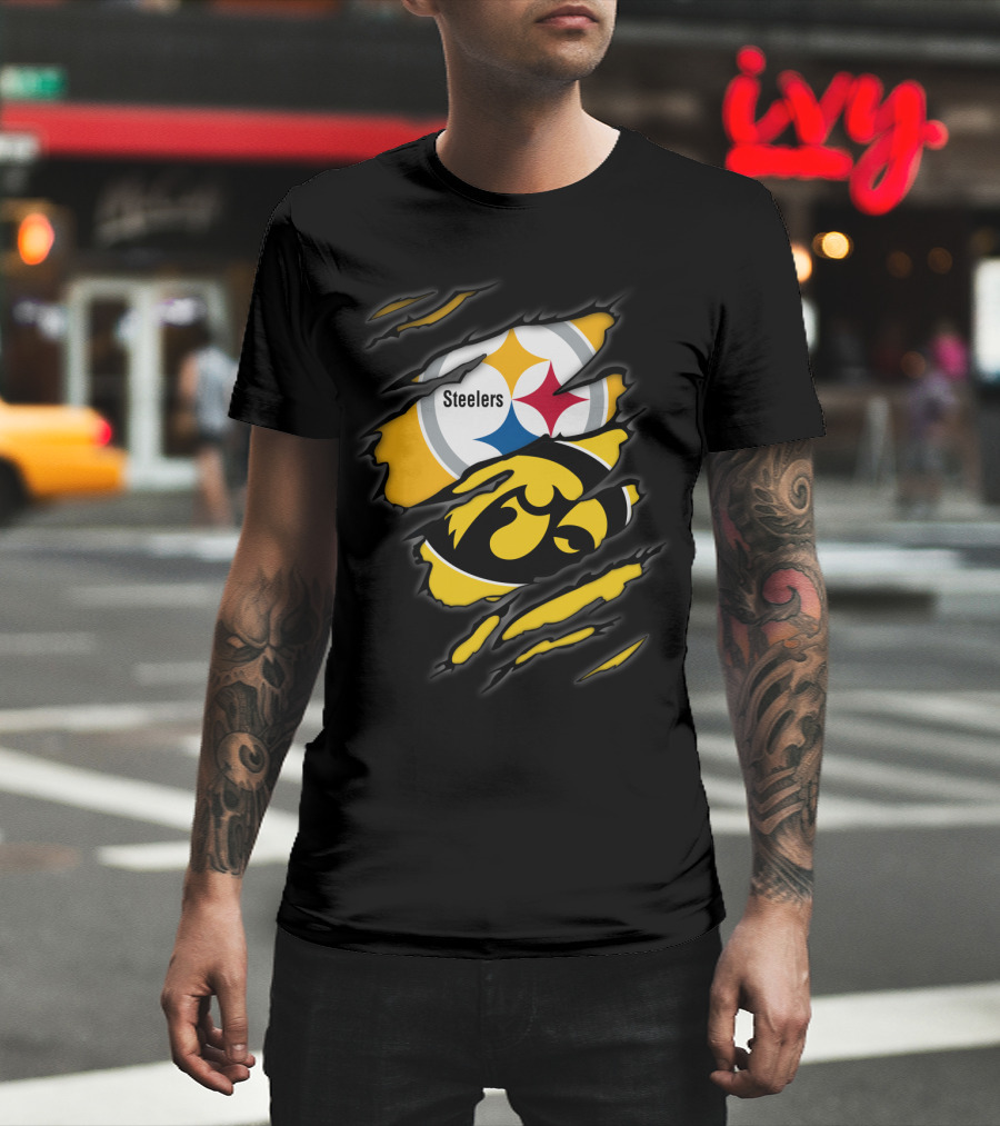 Steelers Iowa Hawkeyes Torn Symbol Fusion T-Shirt