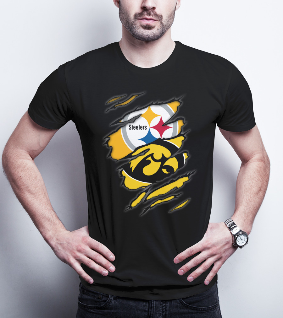 Steelers Iowa Hawkeyes Torn Symbol Fusion T-Shirt