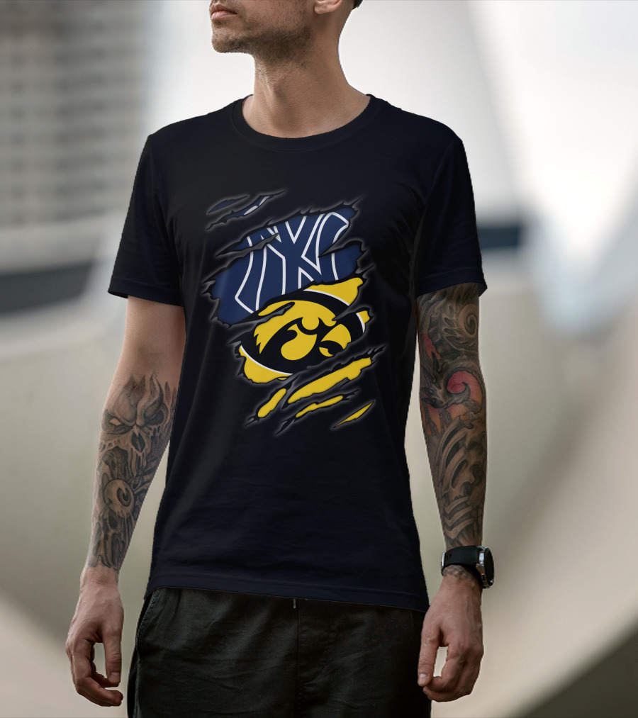 Yankees And Iowa Hawkeyes Combined Logos T-Shirt