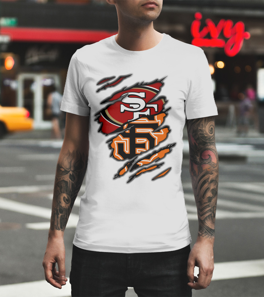49Ers SF Giants Logos Rip T-Shirt