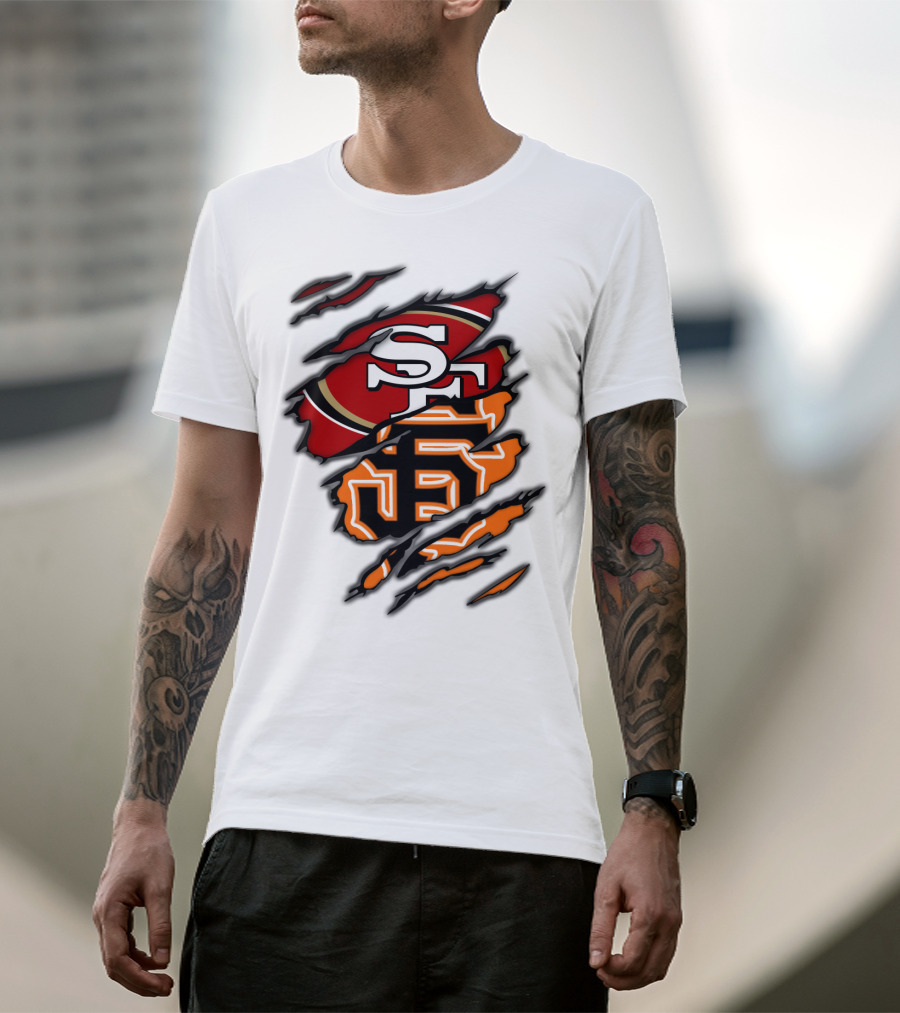 49Ers SF Giants Logos Rip T-Shirt