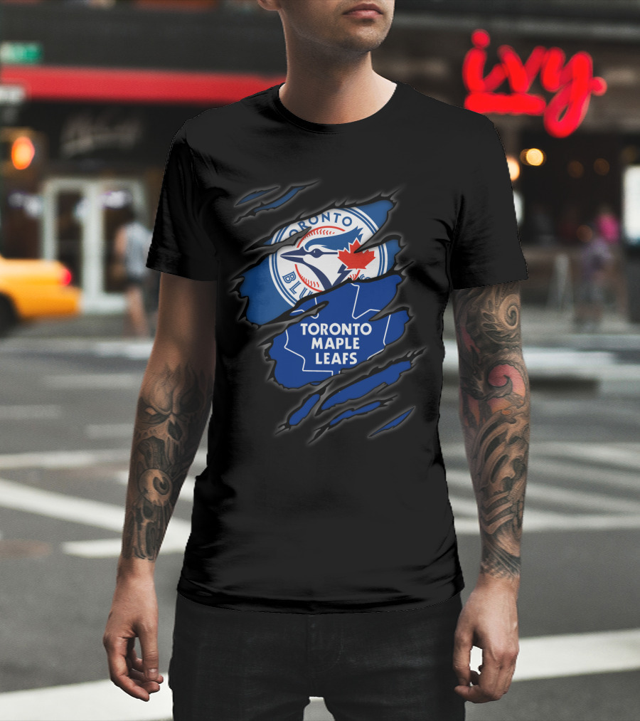 Toronto Blue Jays Toronto Maple Leafs Ripped Logo Fusion T-Shirt