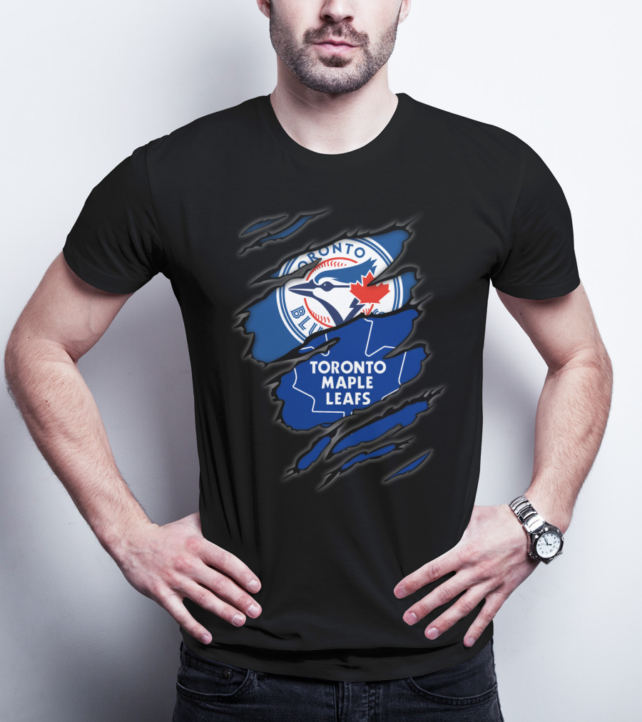 Toronto Blue Jays Toronto Maple Leafs Ripped Logo Fusion T-Shirt