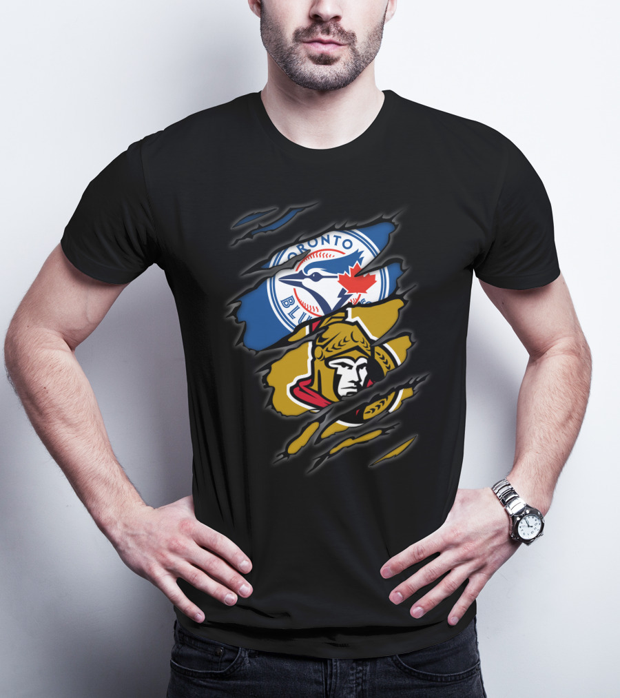 Toronto Blue Jays And Ottawa Senators Logos Torn T-Shirt