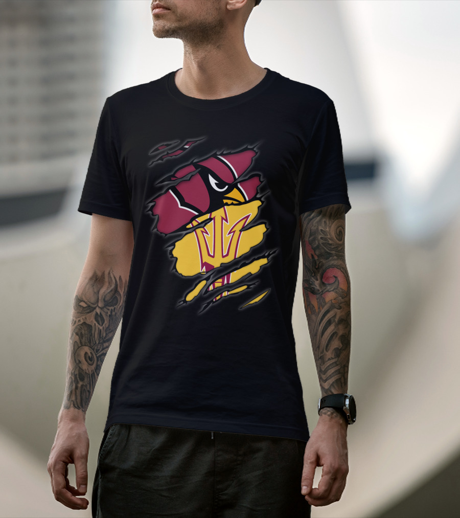 Cardinals Arizona State Sun Devils Ripped Claw Marks Logo Combination T-Shirt