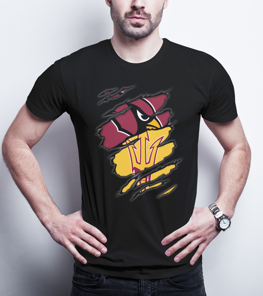 Cardinals Arizona State Sun Devils Ripped Claw Marks Logo Combination T-Shirt