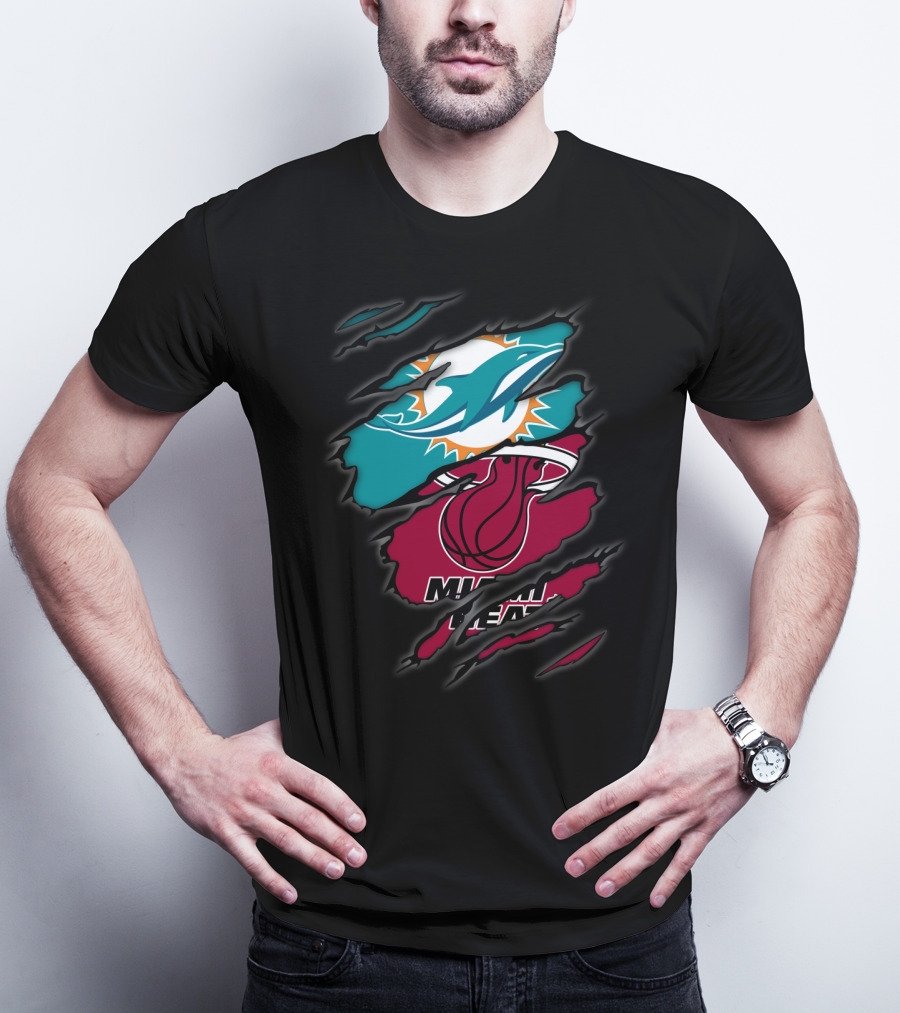 Miami Dolphins Miami Heat Crossover Collaboration Logos T-Shirt