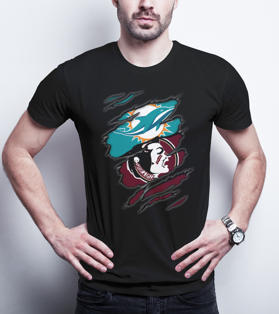 Dolphins Seminoles Ripped Logo Fusion T-Shirt