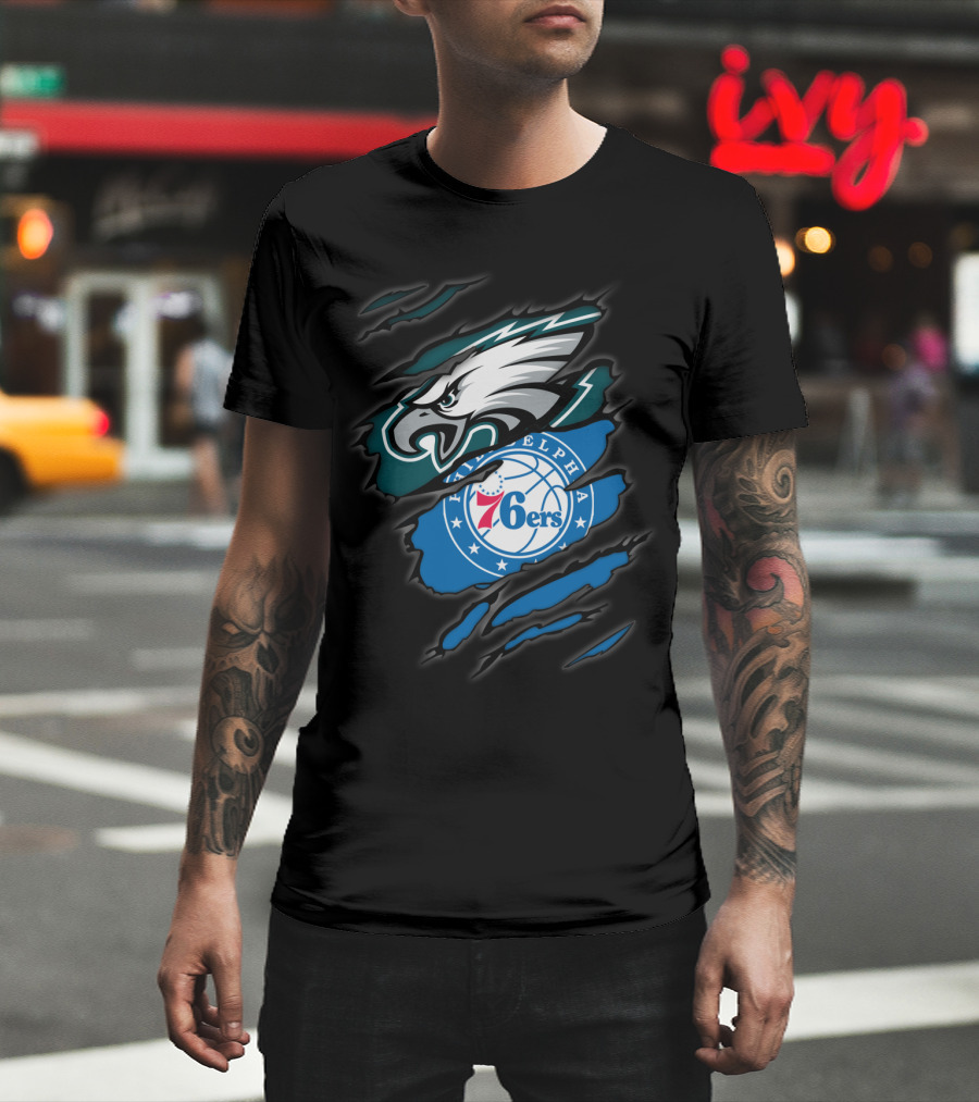 Philadelphia Eagles 76ers Torn Fusion T-Shirt