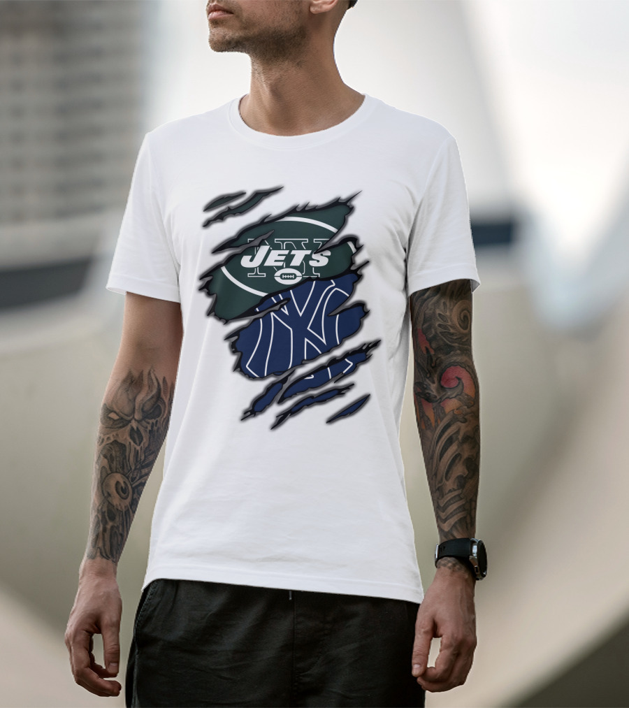 Jets Yankees Logo Torn Ripped T-Shirt