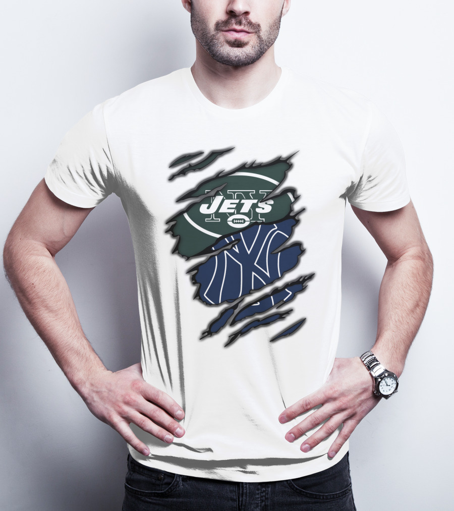 Jets Yankees Logo Torn Ripped T-Shirt