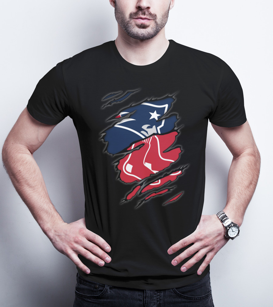 Patriots Red Sox Torn Logo Fusion T-Shirt