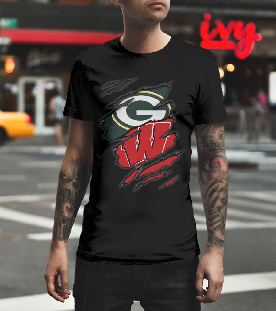 Packers Badgers G W Ripped Claw Marks T-Shirt