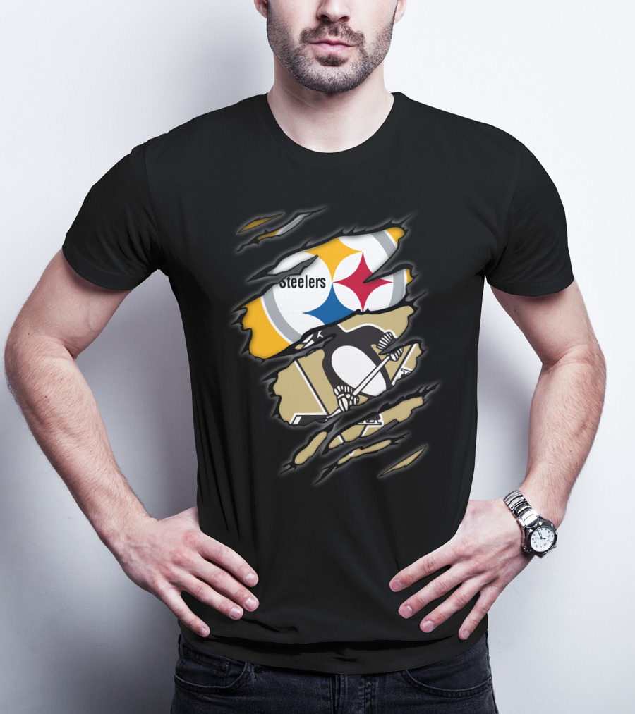 Steelers Penguins Logos Ripped T-Shirt