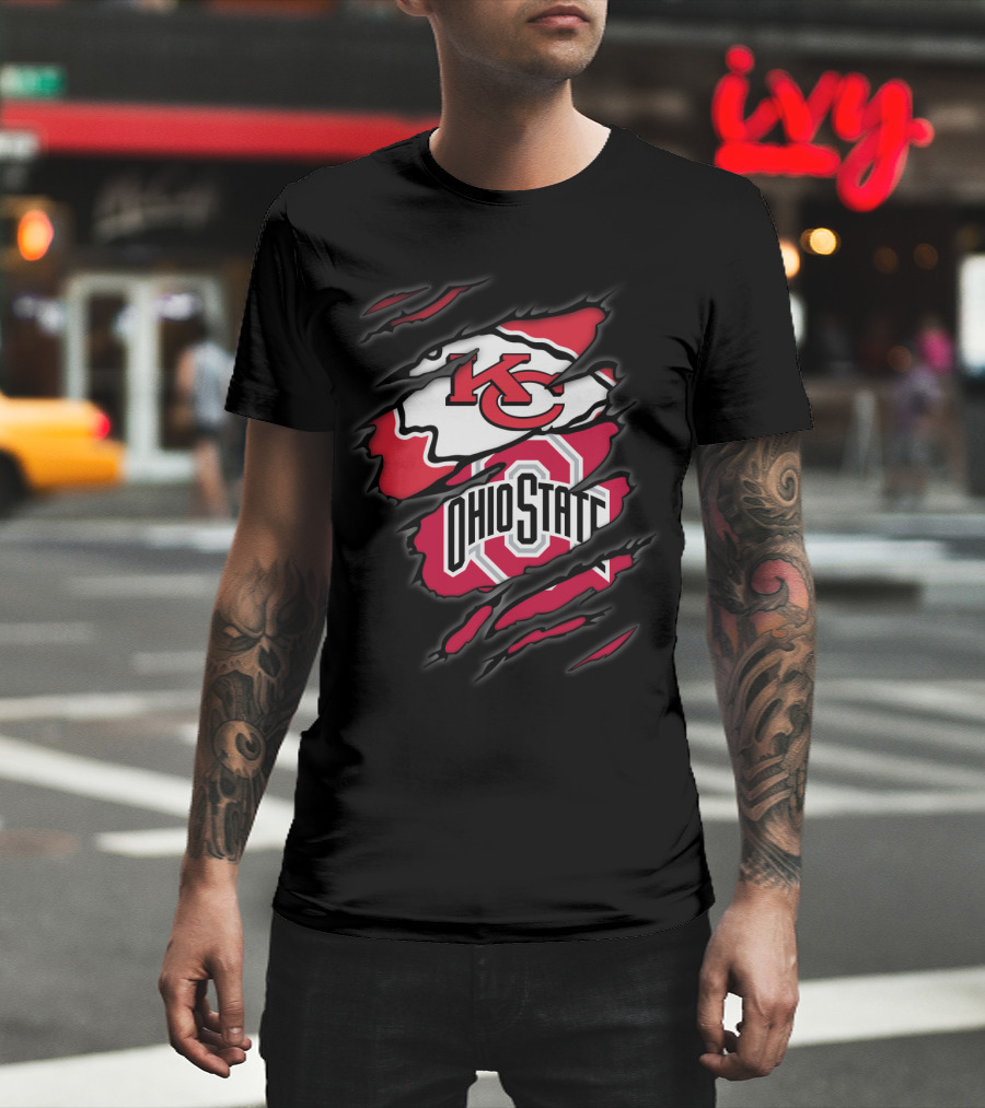 KC Chiefs Ohio State Buckeyes Ripped T-Shirt