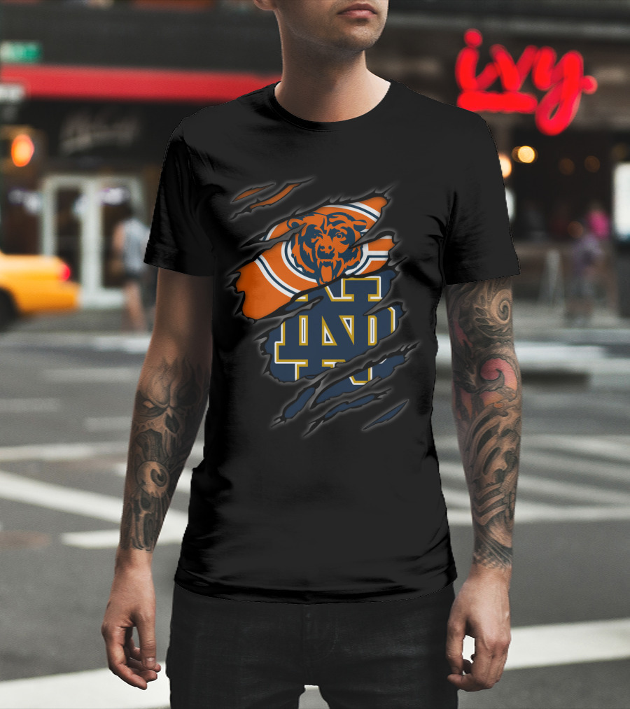 Chicago Bears Notre Dame Fighting Irish Logo Ripped Claw Marks T-Shirt