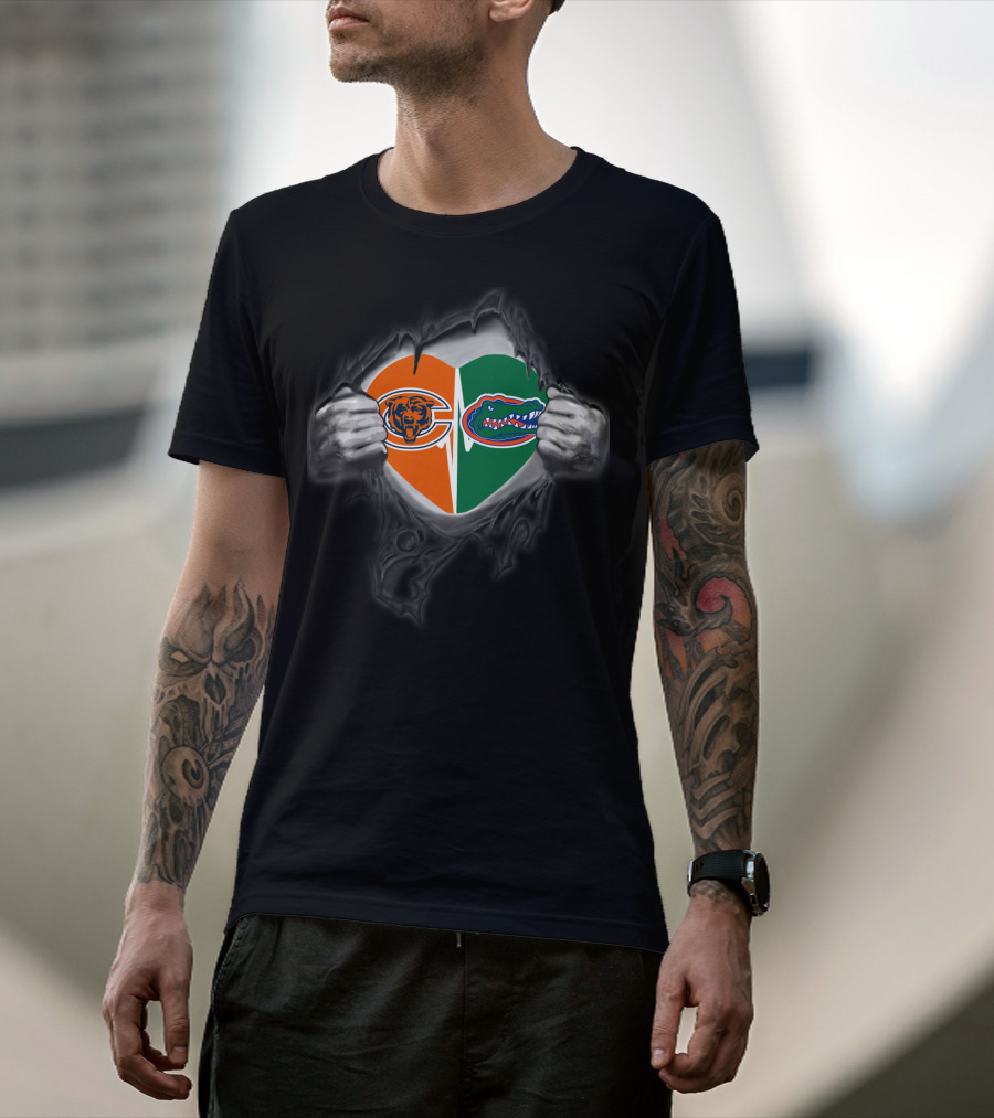 Bears Gators Heart Split Pullover Dual Team Pride T-Shirt