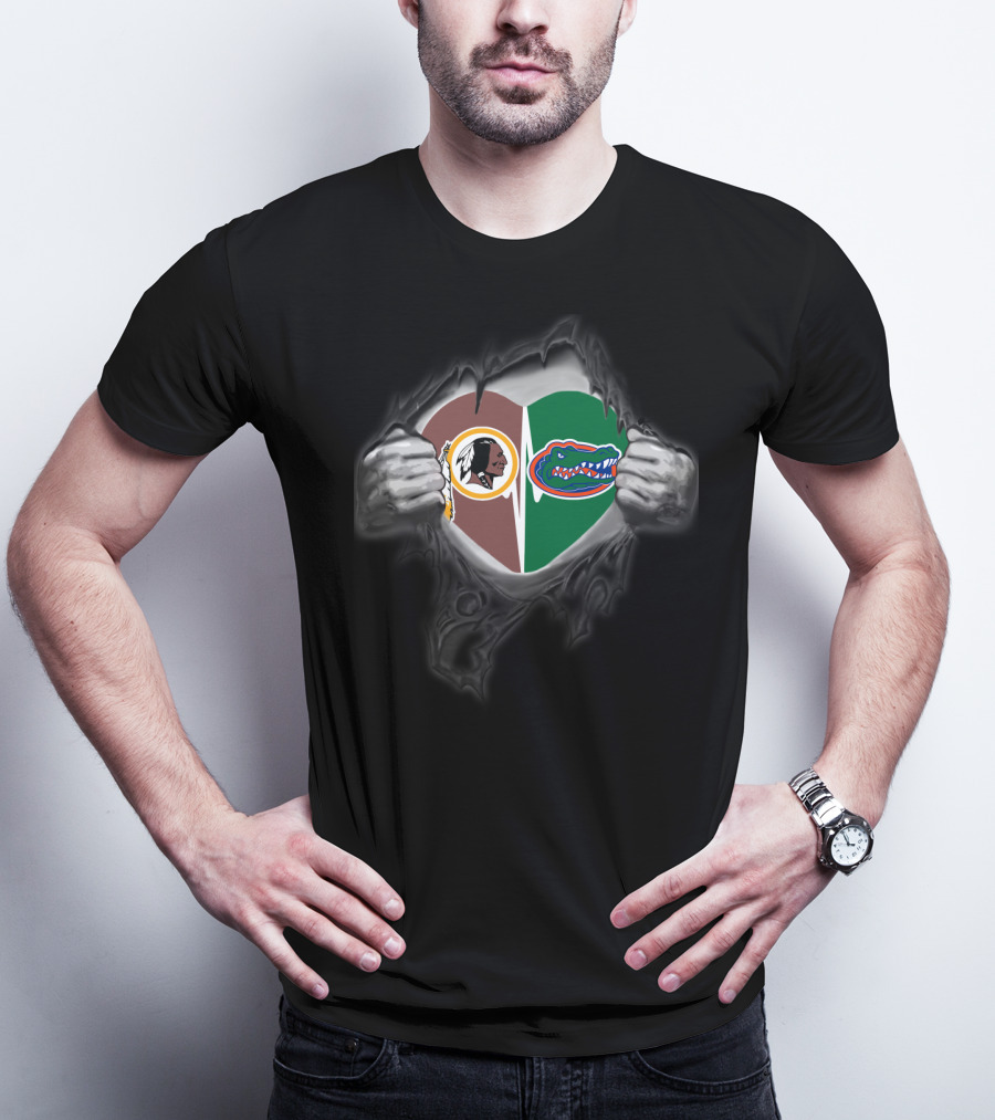 Redskins Gators Heart-Shaped Logo Mashup T-Shirt