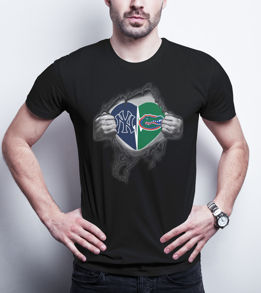 Yankees Gators Heart Logo Torn Fabric T-Shirt