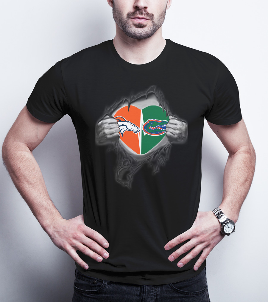 Denver Broncos Florida Gators Heart Logo Combination T-Shirt