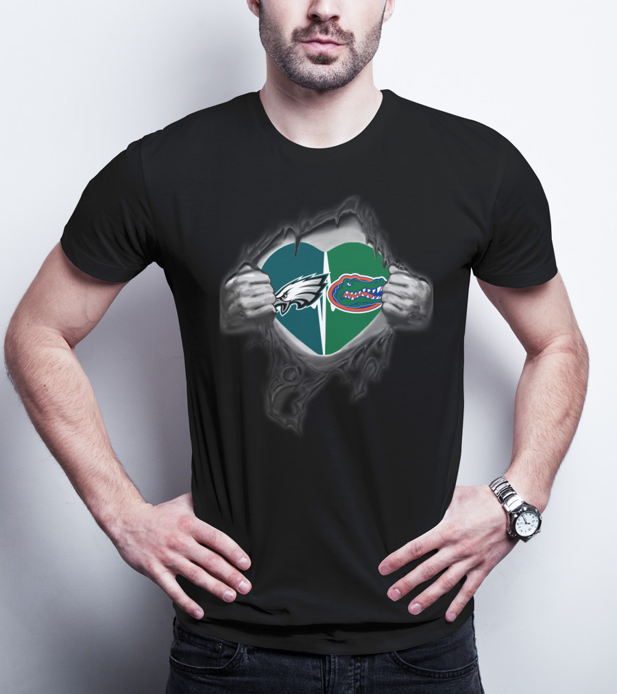 Eagles And Gators Heart Logo Ripped Chest T-Shirt