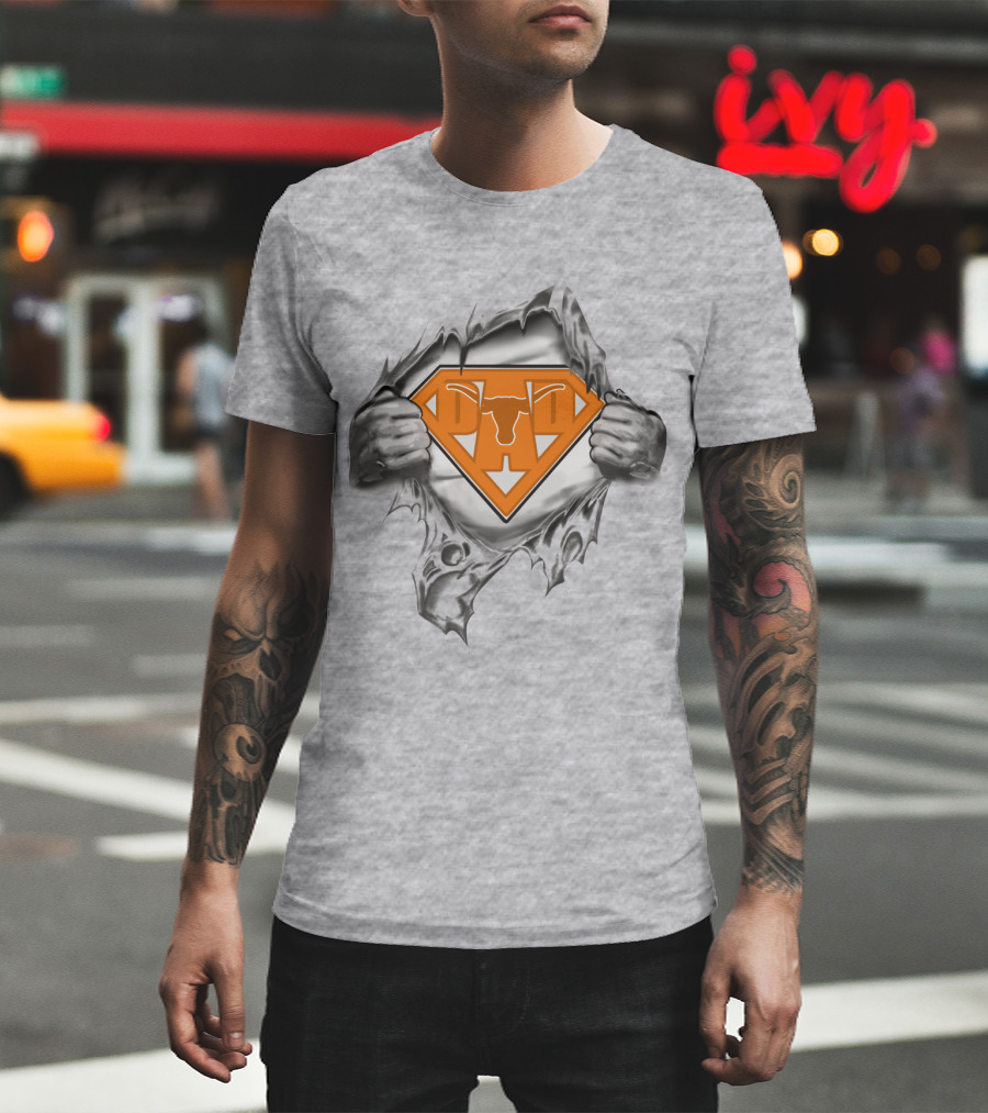 Longhorn Superman Logo Ripped Silver Hands Orange Triangles T-Shirt