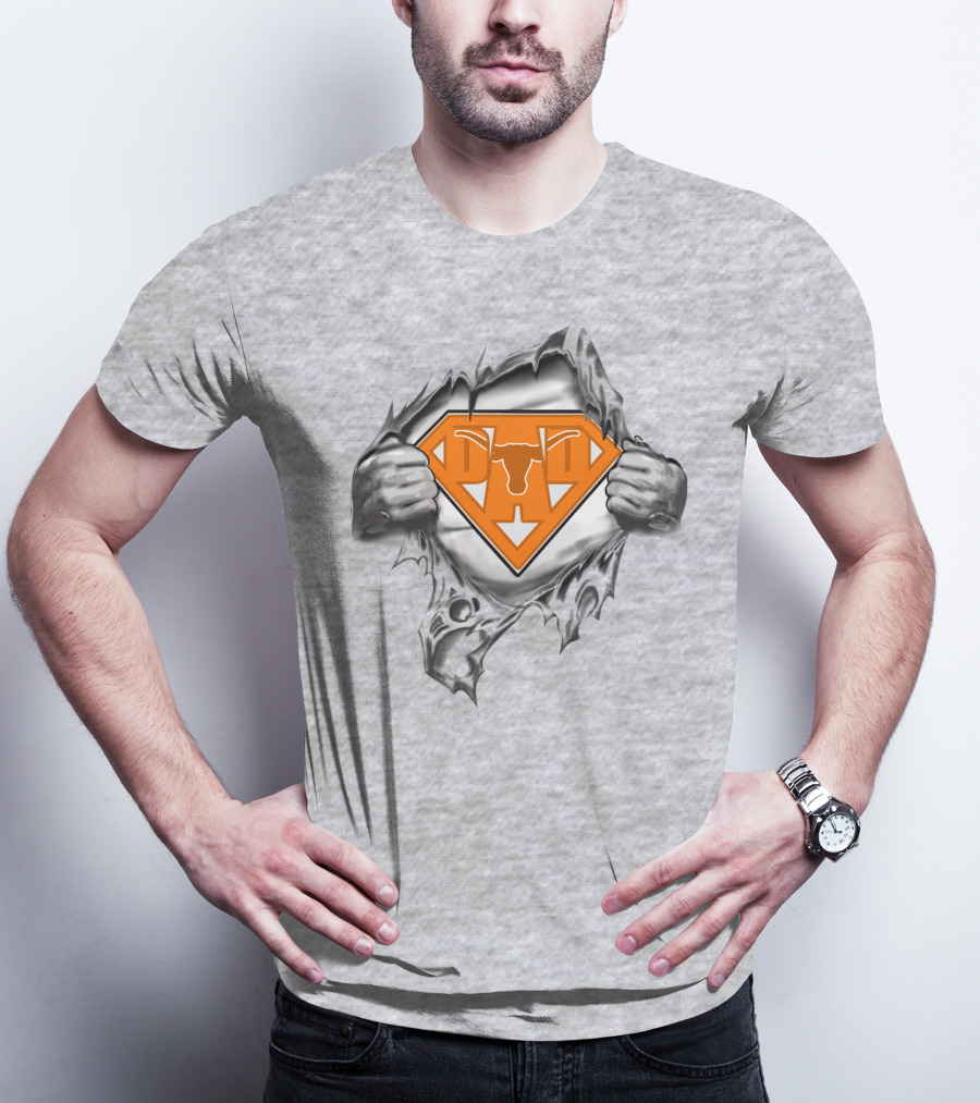 Longhorn Superman Logo Ripped Silver Hands Orange Triangles T-Shirt