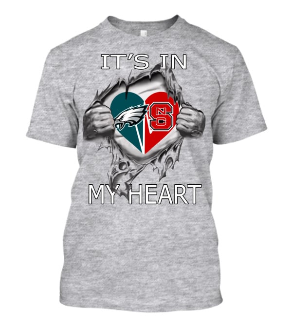 It's IN My Heart Philadelphia Eagles NC State Logo Heart Gray Background T-Shirt