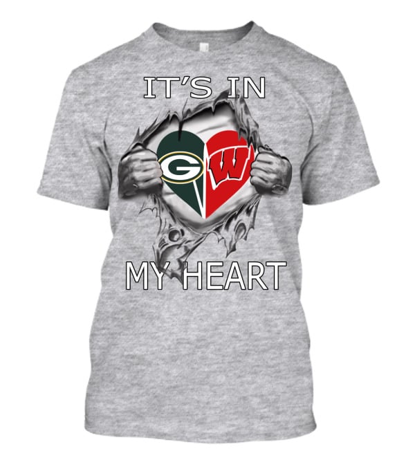 Packers Badgers It's In My Heart Green Bay Wisconsin Football T-Shirt