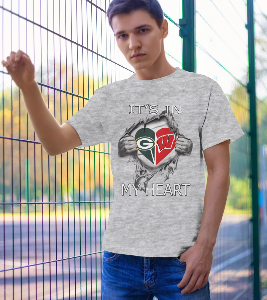 Packers Badgers It's In My Heart Green Bay Wisconsin Football T-Shirt