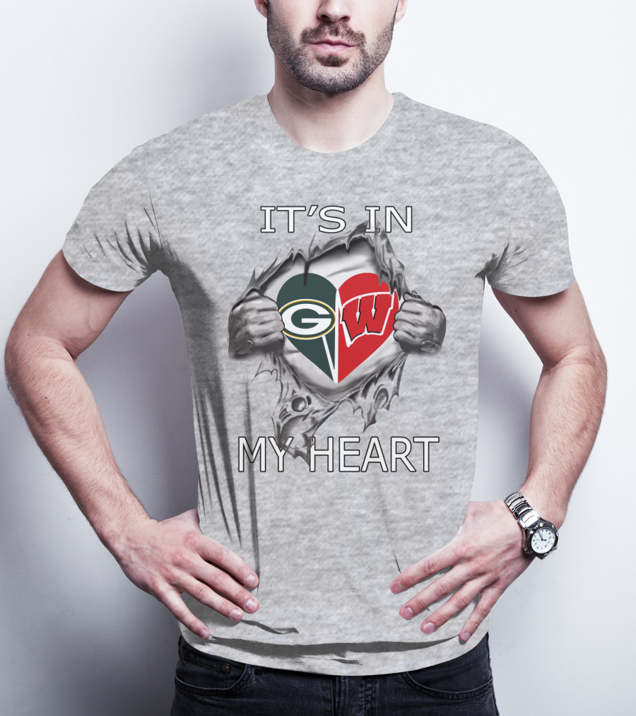 Packers Badgers It's In My Heart Green Bay Wisconsin Football T-Shirt