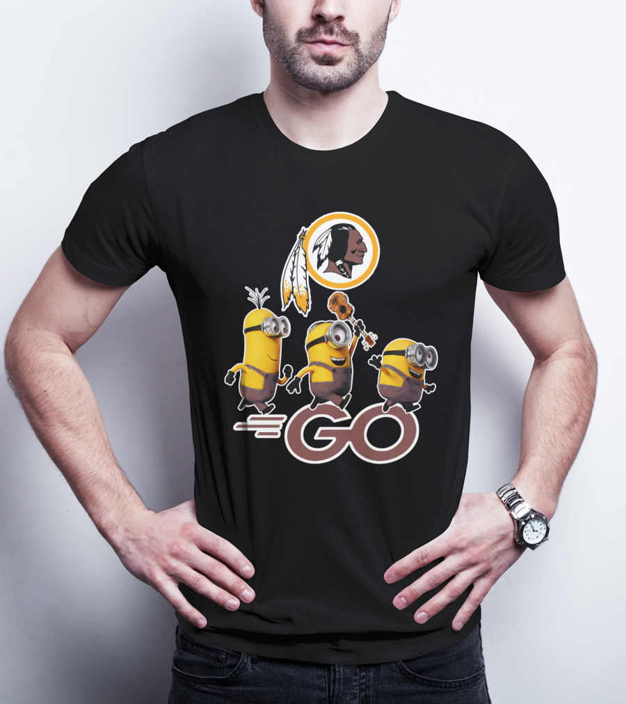 Minions Go Redskins Fan Logo With Ukulele And Feathers T-Shirt