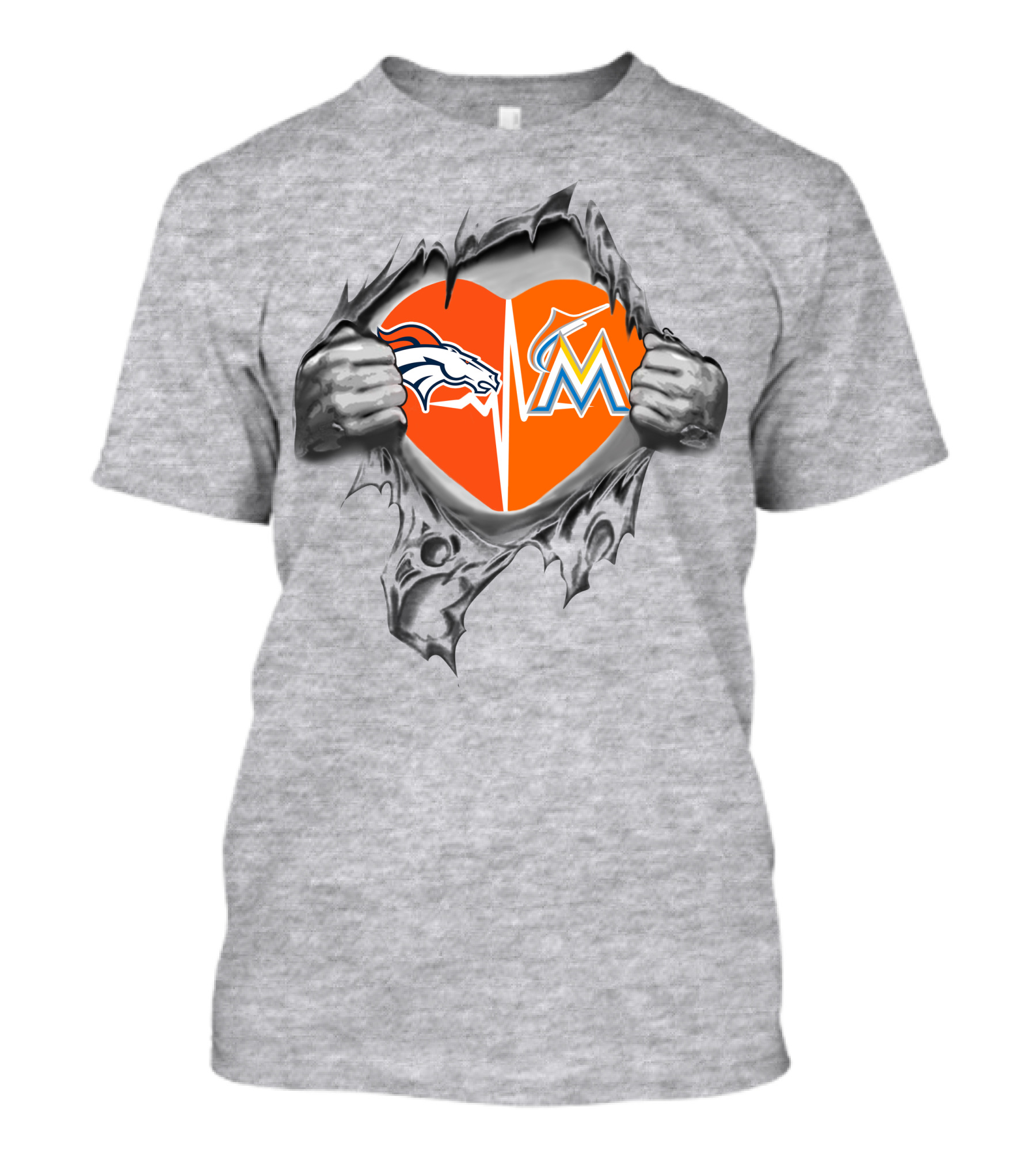 Broncos Marlins Heart Denver Miami Fan Passion T-Shirt