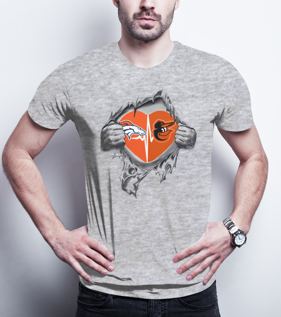 Broncos Orioles Heartbeat Two-Tone Passion Logo Fusion T-Shirt