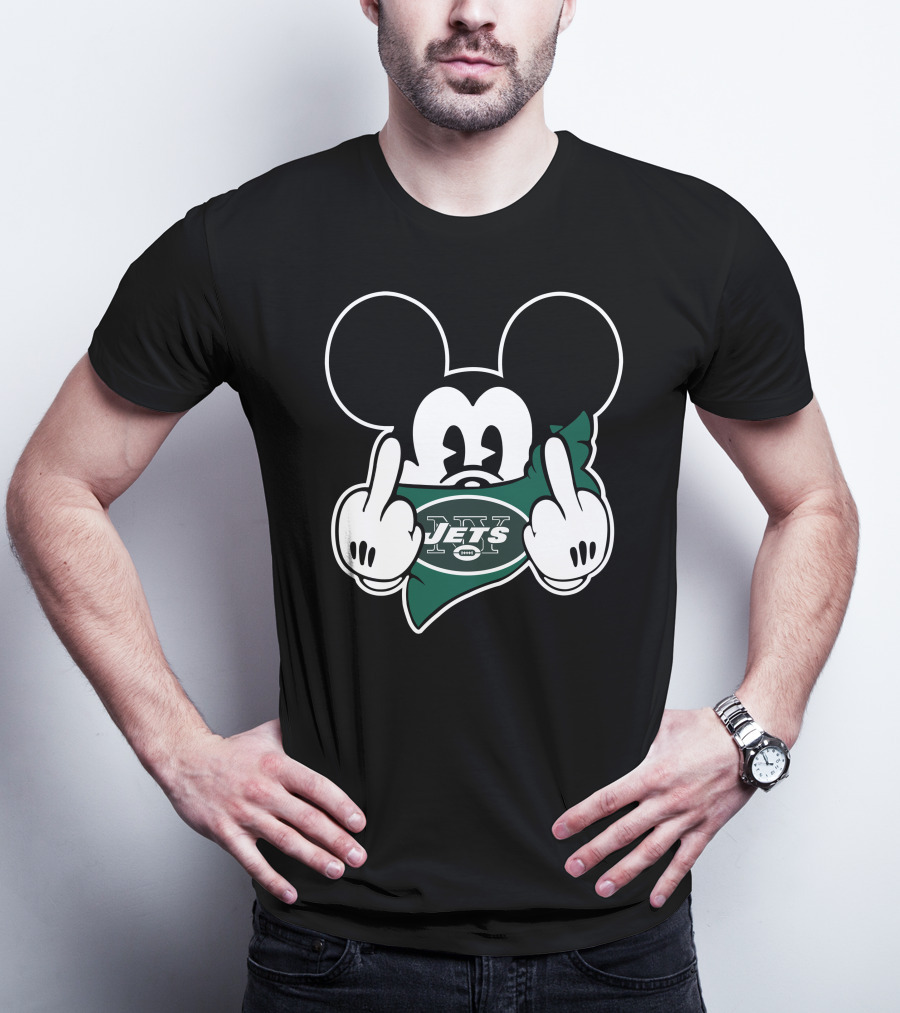 Jets Mouse Middle Finger Face Covering Football T-Shirt
