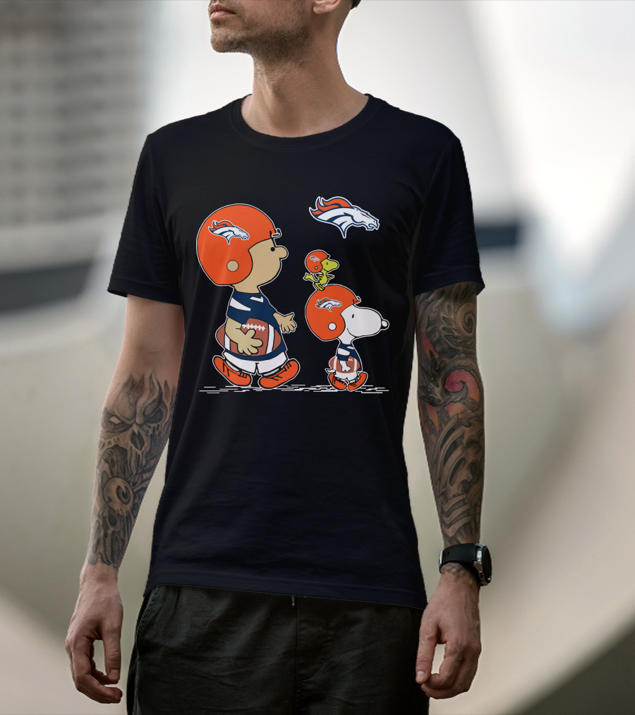 Broncos Snoopy Charlie Brown Woodstock Football Helmet T-Shirt