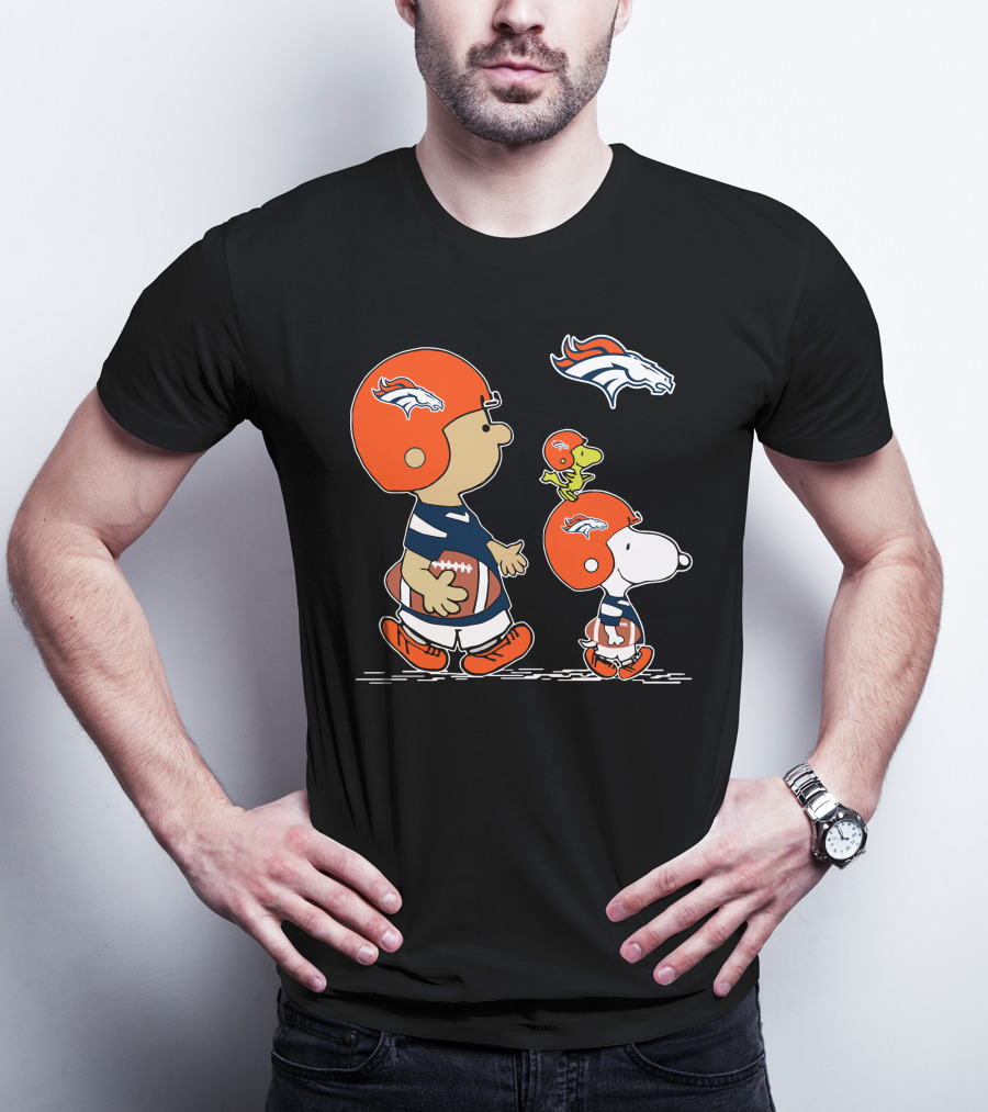 Broncos Snoopy Charlie Brown Woodstock Football Helmet T-Shirt