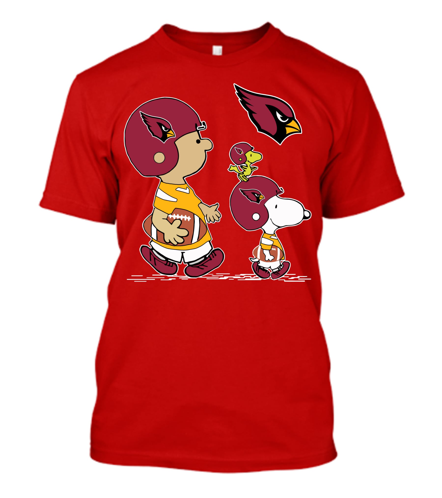 Cardinals Football Helmet Snoopy Woodstock Peanuts Characters T-Shirt