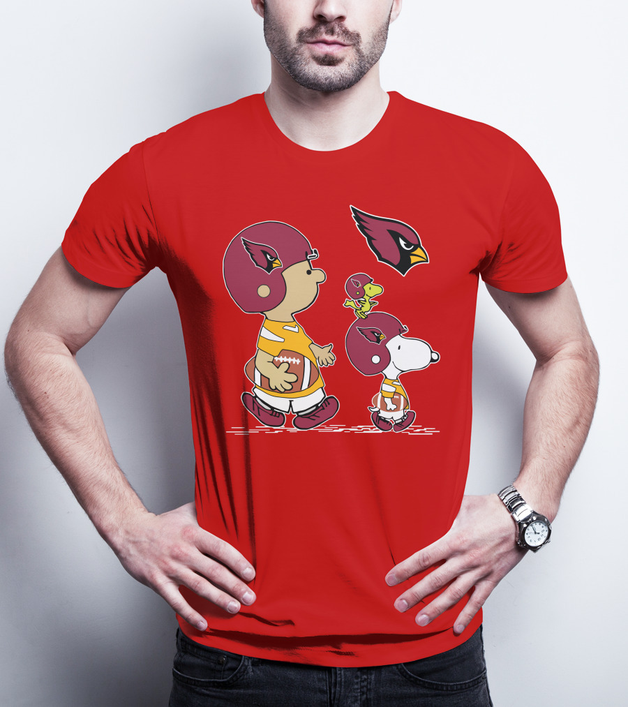 Cardinals Football Helmet Snoopy Woodstock Peanuts Characters T-Shirt